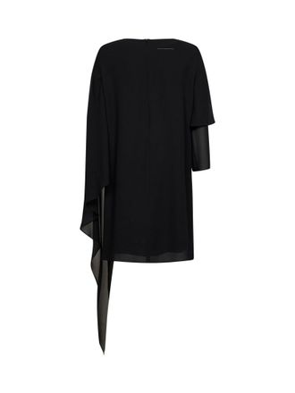 Maison Margiela Womens Short Chiffon Dress With Cape, Black Polyester