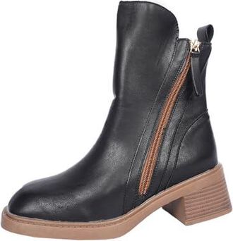 Generic Bottines &agrave; talons pour femme - &Eacute;l&eacute;gantes et d&eacute;contract&eacute;es - Couleur unie - R&eacute;tro - Fermeture &eacute;clair lat&eacute;rale - Confortables - Talon &eacute;pais - Classique 