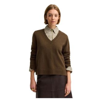 Bugatti Femme, Pulls, Brun, Taille: 42 FR Pull Col V en Cachemire