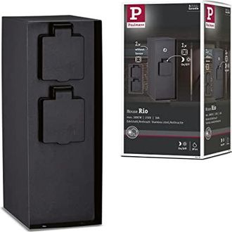 Paulmann 94315 Outdoor Steckdosensäule RIO 3 fach max. 3,650 Watt Dämmerungsschalter Außenbeleuchtung Anthrazit Gartenbeleuchtung Edelstahl Steuerung