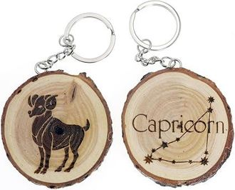 Generico Porte-cl&eacute;s en bois naturel avec symbole astrologique du Capricorne et constellation Capricorne, marron, Taille Unique