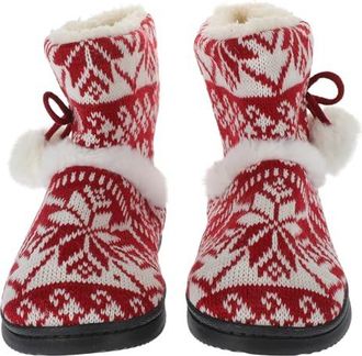 Garneck Chaussures dHiver en Coton pour Femmes Bottines dInt&eacute;rieur Chaudes en Peluche Semelle &Eacute;paisse Antid&eacute;rapante Taille 37-38 Couleur Rouge Pantoufles dHiv