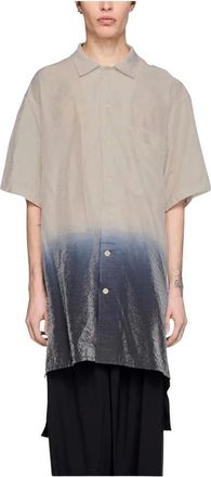 Yohji Yamamoto Femme, Blouses et Chemises, Gris, Taille: 40 FR Dip Dye Short Sleeve Long Shirt