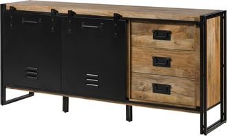 Massivmoebel24 Credenza In Legno Di Mango 195x45x90 Laccato Chiaro Naturale / Ferro Neroblackburn 107