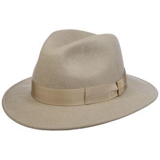 Borsalino Piemonte Traveller Wollhut Wollfilzhut Filzhut Damen/Herren - Made in Italy mit Ripsband, Ripsband Winter Herbst-Winter - 59 cm beige