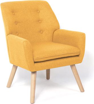 IDMarket Skandinavischer Sessel NAT mit senfgelbem Stoffbezug
