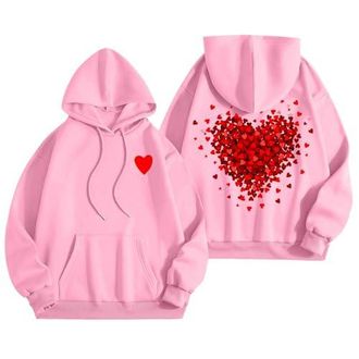 Generic Sweat &agrave; capuche &agrave; manches longues pour la Saint-Valentin 2026 pour femmes (4), rose, XXL