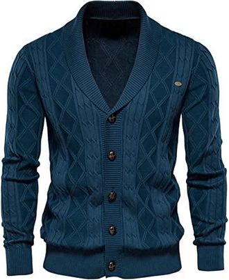 Generic Cardigan ch&acirc;le en laine &eacute;paisse pour homme - Cadeau pour homme - Grande taille - D&eacute;contract&eacute; - Chaud - Cardigan zipp&eacute; pour homme, bleu marine, M