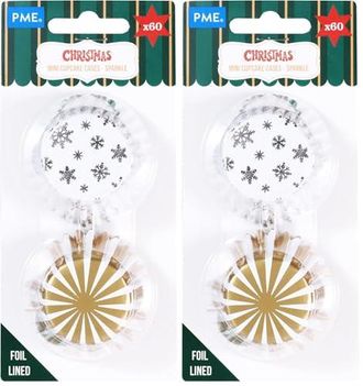 PME Weihnachtliche Mini folienbeschichtete Cupcake-F&ouml;rmchen - Funkeln (60 St&uuml;ck) (Packung mit 2)