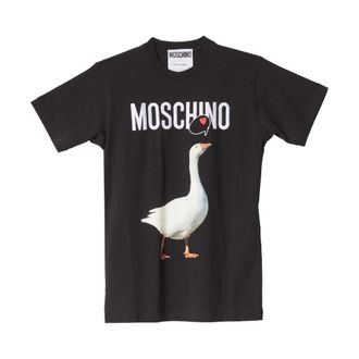 Moschino Femme, Tops, Noir, Taille: 42 FR T-shirt noir en coton avec impression doie Luisa