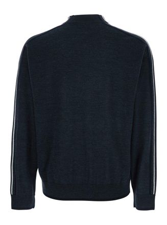 Emporio Armani Mens Dark Grey Crewneck Sweater With Stripe Detail Virgin Wool Tops Top