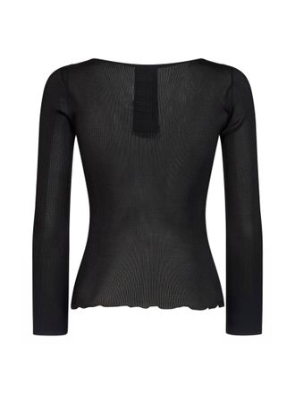Saint Laurent Womens Top Cassandre Ribbed Silk Black Knitwear Sweater