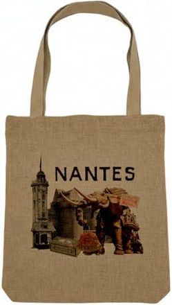 Fabulous Sac Shopping Tote Bag Aspect Lin - Nantes Collage France Ville Ouest Ch&acirc;teau - Sac de Courses Toile Epaisse 360g Beige Naturel Cabas Port&eacute; Epaule Soli