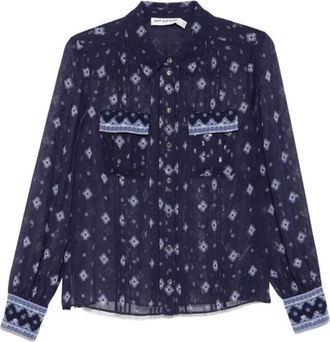 Self Portrait Femme, Blouses et Chemises, Bleu, Taille: 40 FR Blouse en mousseline imprim&eacute;e