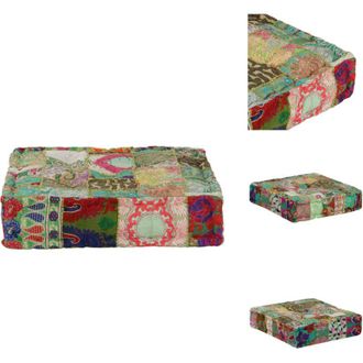 vidaXL Pouf Flickwerk Quadrat Baumwolle Handgefertigt 50&times;50&times;12 cm Gr&uuml;n - Sitzsack - Patchwork-Sessel - Bohem Deko - Indischer Stil - Wohnaccessoire