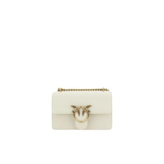 Pinko Mini Schultertasche aus Kalbsleder mit Goldbeschichtetem Logo - - Bags - Damen - Beige - ONE SIZE