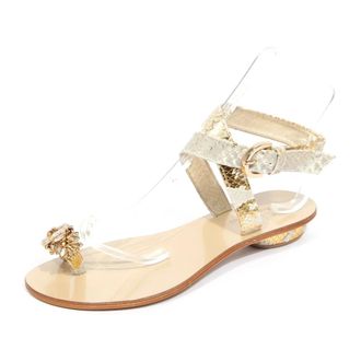 Emanuela Caruso Capri Femme, Chaussures, Jaune, Taille: 37 EU Sandalette en cuir doré et strass