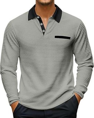 Generic Polo pour homme - Col patchwork gaufr&eacute; - T-shirt urbain &eacute;l&eacute;gant - Coupe droite - T-shirt de golf confortable et respirant - T-shirt de sport l&eacute;ger et 