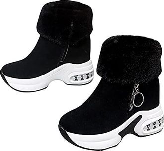 Minetom Bottes De Neige Femme Compens&eacute; Bottines Fourr&eacute;es Chaude Chaussures Hiver Fourroure Artificielle &Agrave; Talons Fermeture &Eacute;clair Courte Bottes A Noir 35 EU