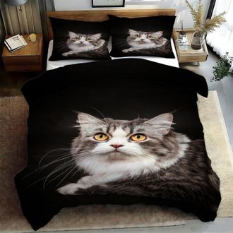 Generic Bettw&auml;sche 200x200 Minimalistisch Bettbezug 200x200 Katze Bettbezug mit 2 Kissenbez&uuml;ge 80x80cm, Bettw&auml;sche-Sets Microfaser mit Rei&szlig;verschluss b160