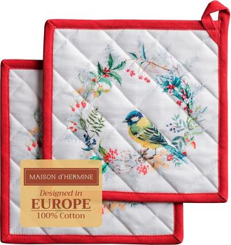 Maison d'Hermine Topflappen, 100% Baumwolle, 2er-Set (20cm x 20cm) Oster-Hotpads, hitzebeständig, mit Schleife-Topfhalter zum Backen, Grillen, Zuhause, Morzine - Ernte