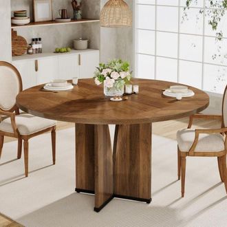 Tribesigns Tribesigns - Runder Esstisch, 100cm Holz K&uuml;chentisch f&uuml;r 4 Personen, Bauernhaus Esszimmertisch mit Holztischplatte und Beinen, Rustikaler brauner