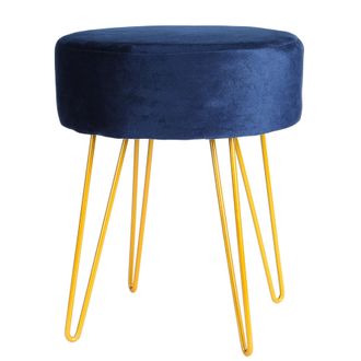 Harbour Housewares Runde Velvet Footstool - 35 X 40cm - Blau