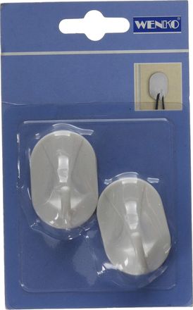 WENKO Wenko 4420012100 Ovalhaken mit Facette, Kunststoff, 2-er, 3.5 x 5 x 2 cm, wei&szlig;