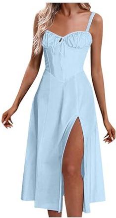 Generic Robes amincissantes 2026 2024 Casual Dentelle Slim Split Sling Robe Haut de Gamme Femme, bleu, XS