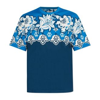 Etro Baumwoll-T-Shirt mit platziertem Blumendruck - - Tops - Herren - Blau - M