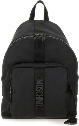 Moschino Mens Black Logo Backpack Polyester Backpacks