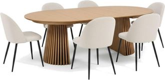 ebuy24 Tokyo Essgruppe Esstisch natur, 6 St&uuml;hle aus beigem Samt