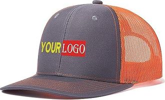 Generic Casquette de Camionneur Brodée Personnalisée 112 Pour Hommes et Femmes - Baseball en Maille Avec Texte et Logo Personnalisables - Gris/Orange, M-XL