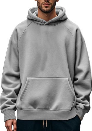 OLIPHEE Lockerer Kapuzenpullover f&uuml;r Herren Fleece Casual Hoodie Herren Herbst Winter mit Tasche Einfarbig Sweatshirt Warme Streetwear Hellgrau XL