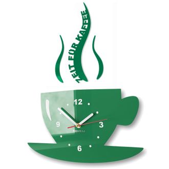 FlexiStyle Tasse Zeit f&uuml;r Kaffee Moderne K&uuml;che Wanduhr, 3D r&ouml;misch, wanduhr deko (dunkelgr&uuml;n), 32 x 19 cm