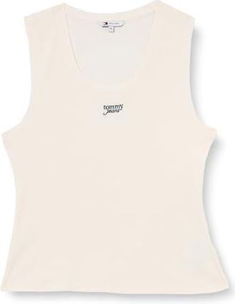 Tommy Jeans Tjw Slim Script Rib Tank Top Dw0Dw21369 Autres T-Shirts, White (Ancient White), L Womens