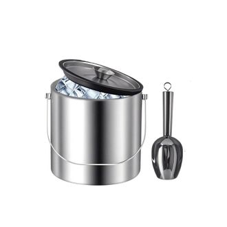 Generic 2/3/4L doppelwandiger isolierter Eisk&uuml;bel mit Deckel und Schaufelbeh&auml;lter for Cocktail-Champagner-Barzubeh&ouml;r(2L Silver)