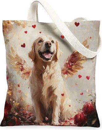 Generic Golden Retriever Sac fourre-tout en toile r&eacute;utilisable pour le shopping 33 x 38 cm, motif ailes vintage, sac d&eacute;picerie pour femme, animal domestique, 