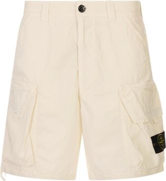 Stone Island Homme, Shorts, Blanc, Taille: W33 Bermuda Loose Wide Leg