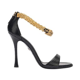 Roberto Cavalli Femme, Chaussures, Noir, Taille: 38 EU Sandales en cuir m&eacute;tallique avec t&ecirc;tes de tigre