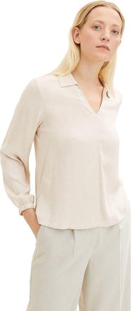 Tom Tailor Damen 1034472 Cosy Bluse mit V-Ausschnitt, 28225 - Cold Beige Melange, 34