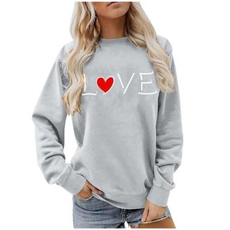 Generic Valentine Sweatshirts Femme Pull Amour Coeur Imprim&eacute; T-shirt &agrave; Manches Longues D&eacute;contract&eacute; Ample Oversize Tops &agrave; Manches Longues Haut Sport Automne Fe