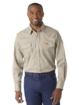 Wrangler Riggs Workwear Herren-Westernhemd, flammenresistent, langärmelig, mit Zwei Taschen - Beige - XX-Large
