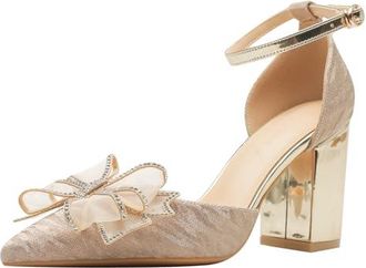 Generic Femmes Élégant Cristal Noeud Mariage Pumps Classique Talon Bloc Bride Cheville Confortable Chaussures Mariée pour Célébration,Champagne 6cm,43 EU