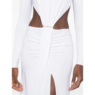 Elisabetta Franchi Ruched Cut-Out Evening Dress - White