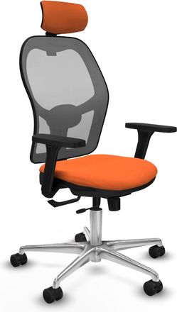 Piqueras y Crespo Ergonomischer Stuhl mit 3D-Armen, h&ouml;henverstellbare Lendenwirbelst&uuml;tze und h&ouml;henverstellbares Kopfteil, Grau/Orange