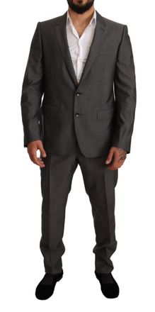 Dolce & Gabbana Mens Gray Metallic Martini Slim Fit Set Suit Wool