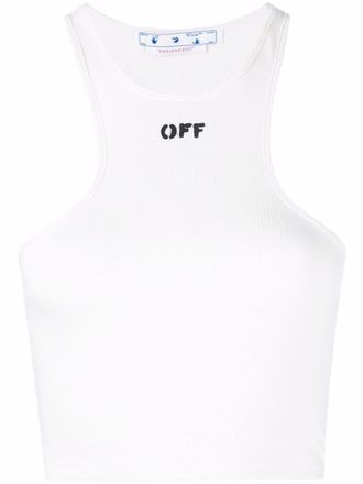 Off-white haut crop Off-Stamp nervur&eacute; - Blanc