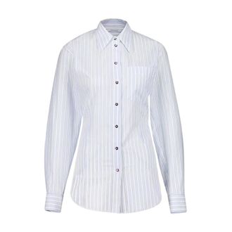 Paco Rabanne Gestreiftes Baumwollpopeline-Hemd mit G&uuml;rtel - - Blouses & Shirts - Damen - Blau - XS