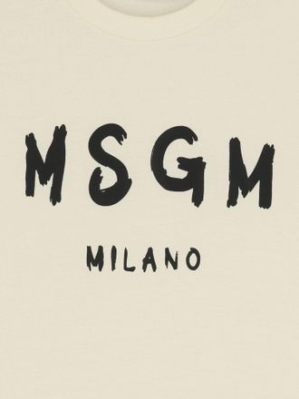Msgm Kids Cotton T-Shirt, Cream T-Shirts And Polos